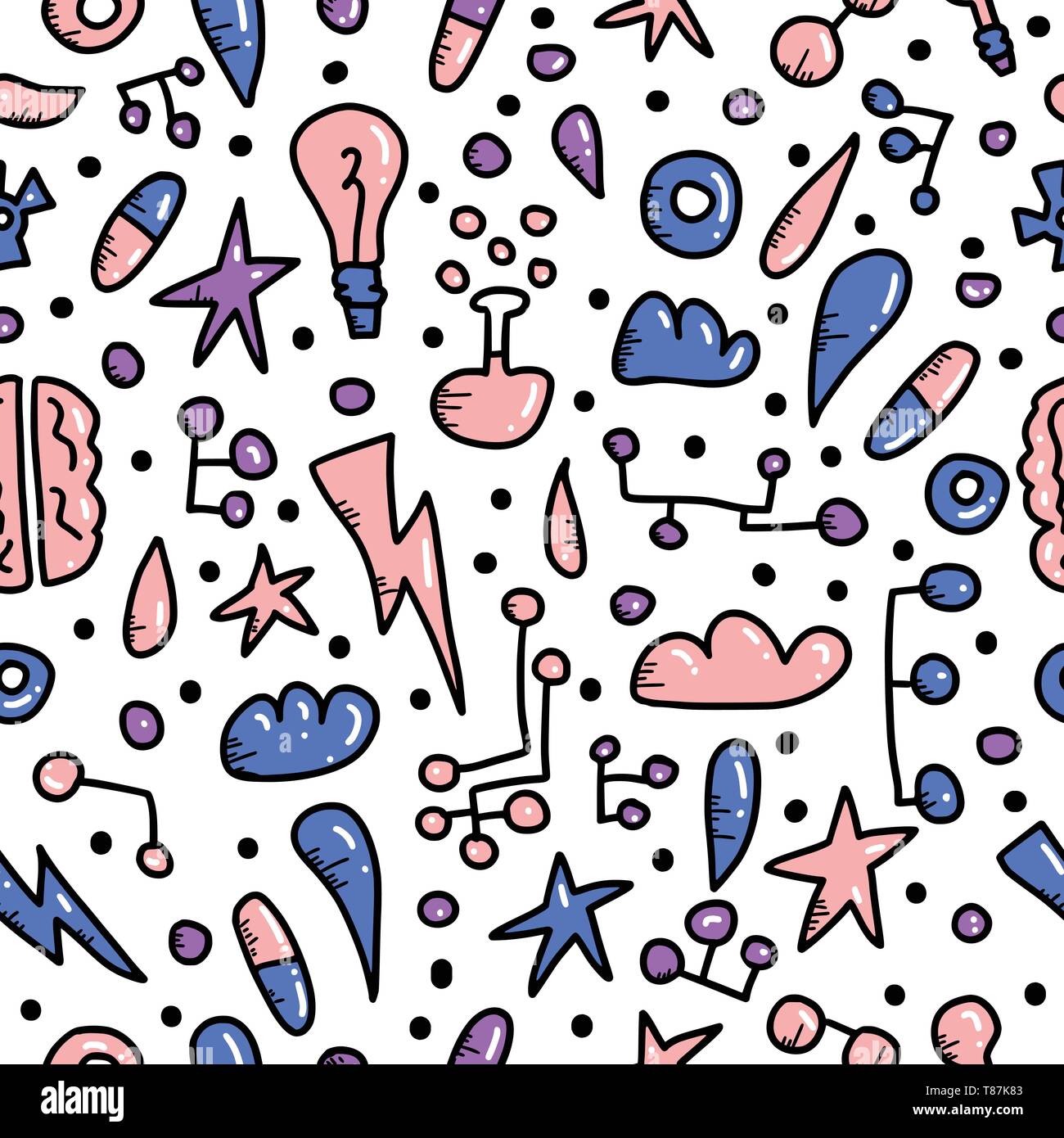 Seamless pattern of innovation concept in doodle style. Vector symbols ...