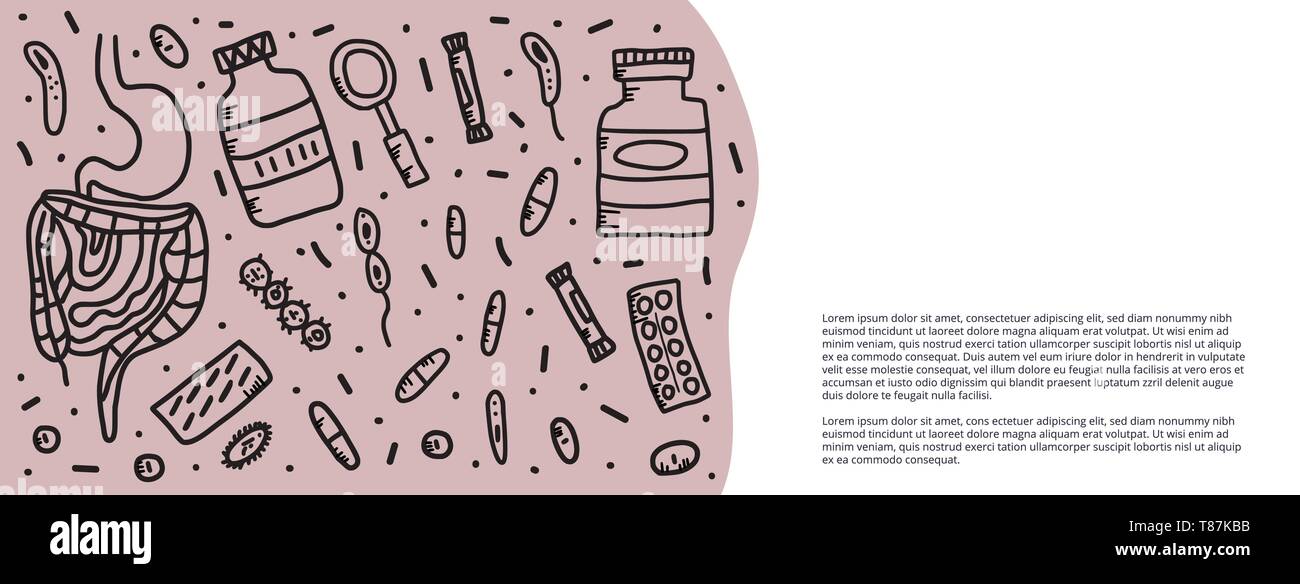 Banners template with set of treatment of digestive system symbols in ...