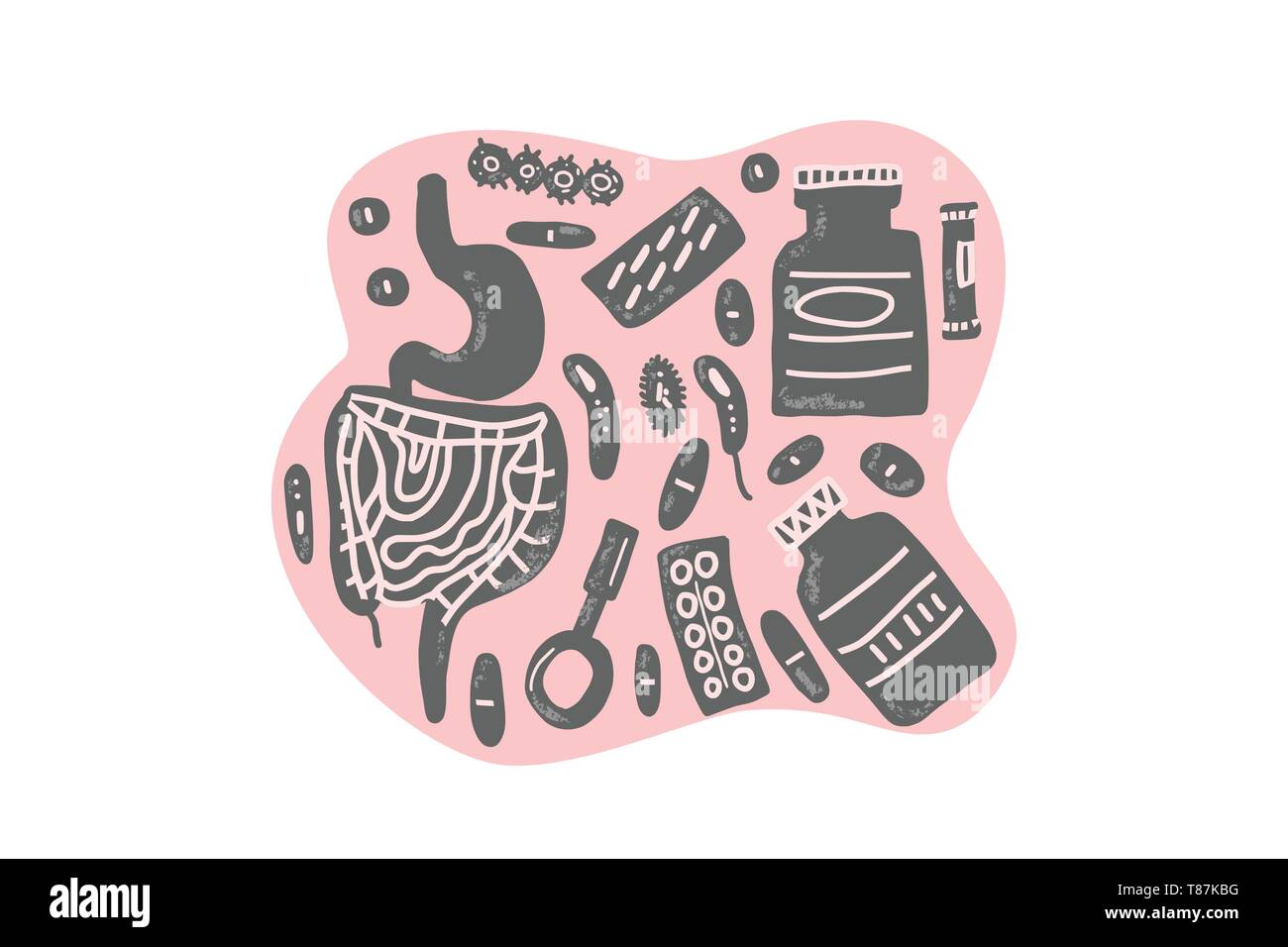 Probiotics concept. Set of treatment of digestive system symbols ...
