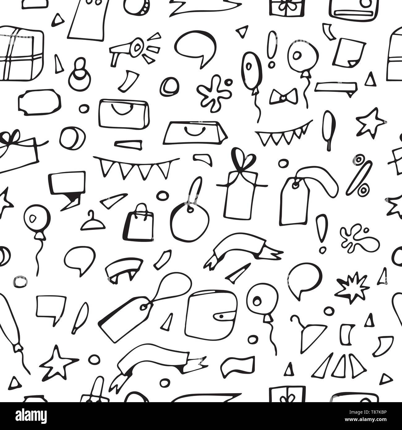 Seamless pattern of sale phrases and objects for promotion banners ...