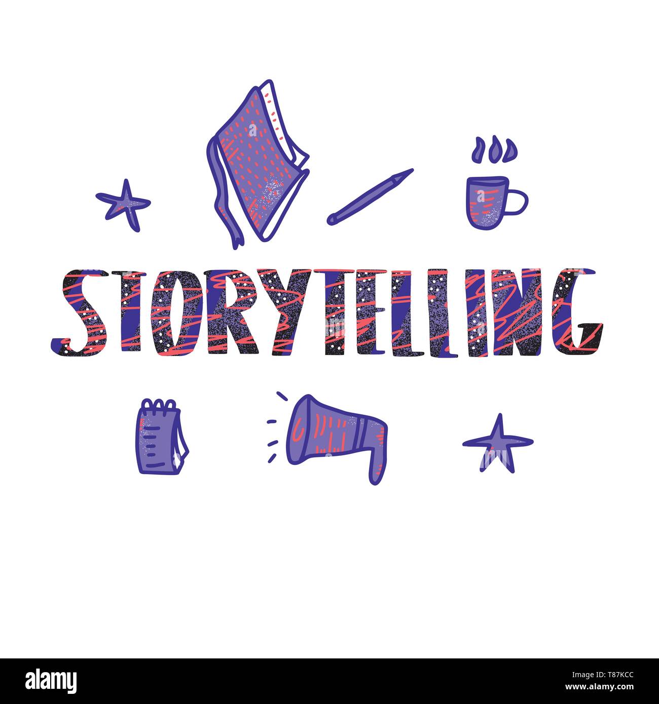 Storytelling handwritten lettering with hand drawn decoration isolated ...