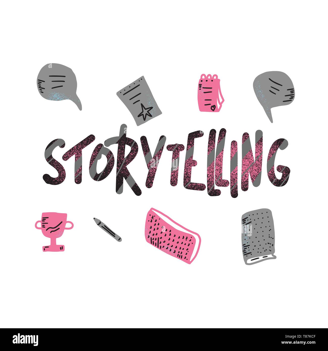 Storytelling handwritten lettering with hand drawn decoration. Vector ...