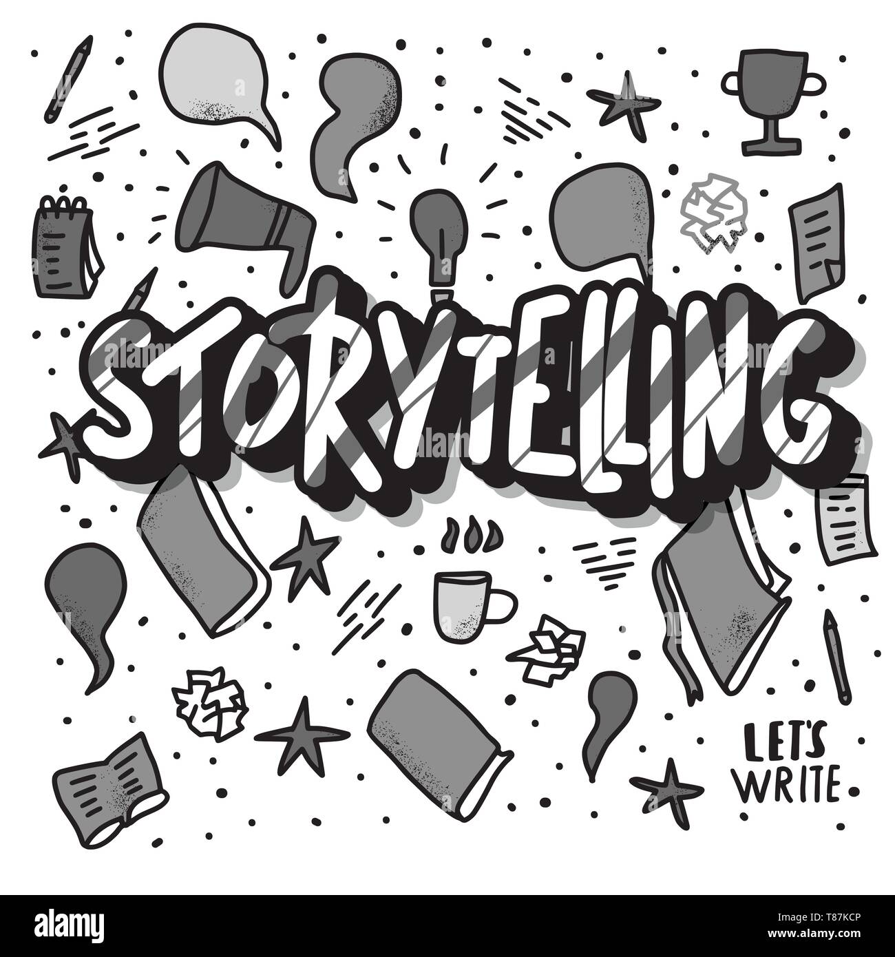 Storytelling handwritten lettering with hand drawn decoration. Poster ...