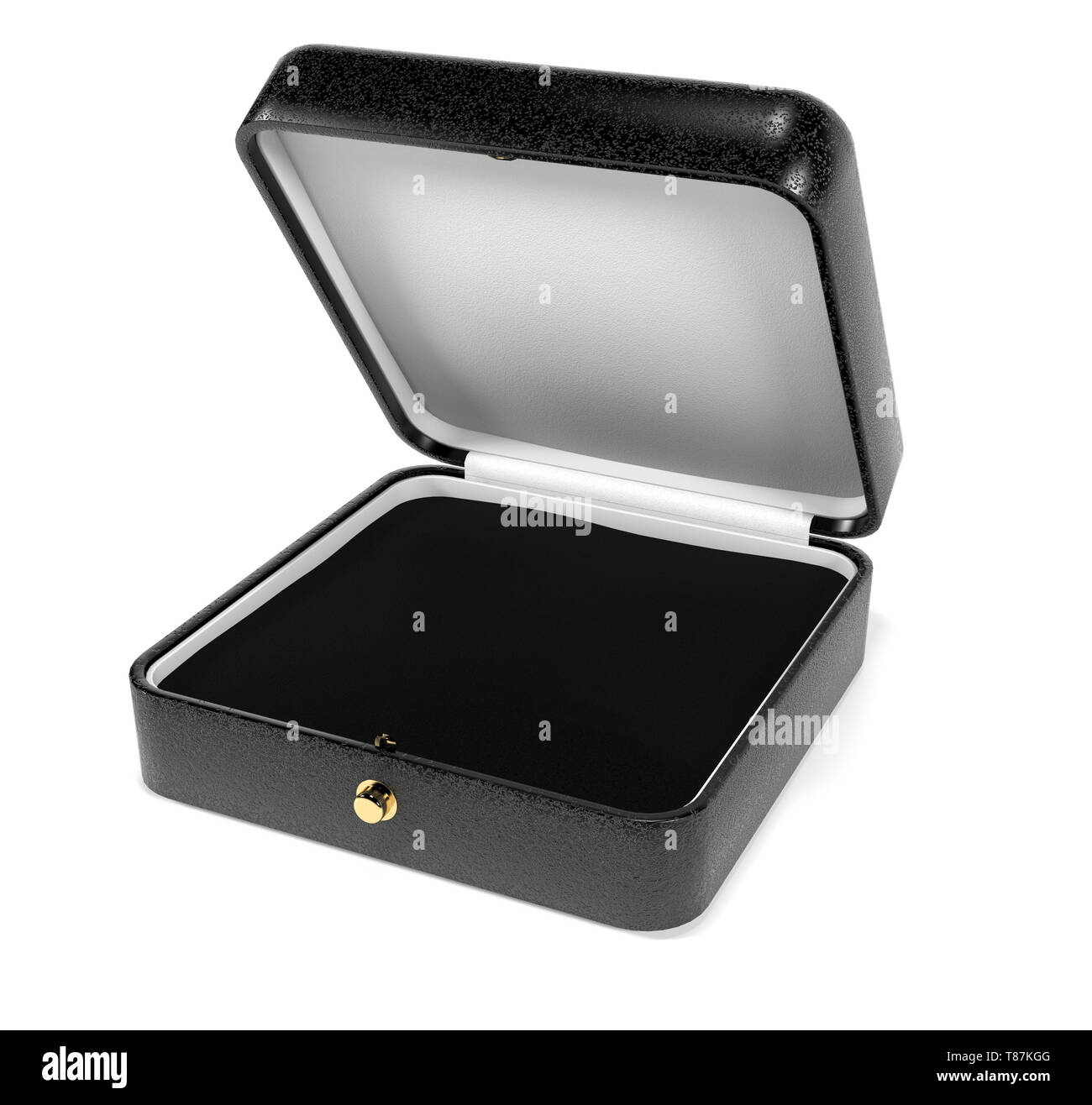 Jewelry box. Black open box with velvet lining. 3d rendering ...