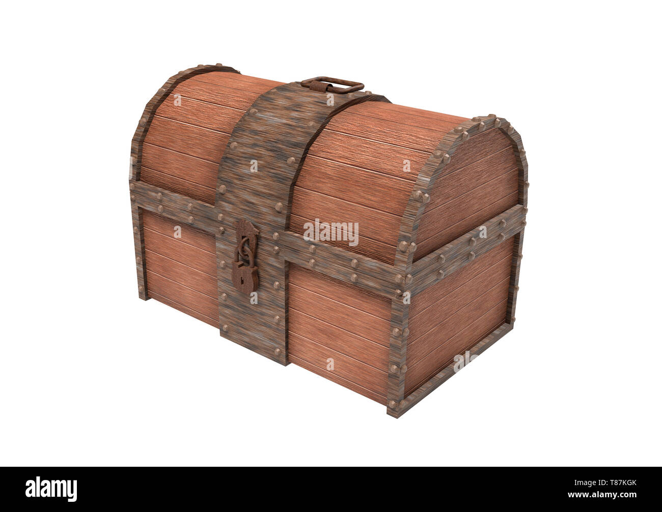 Old vintage wooden trunk with rusted metal elements. 3d rendering ...