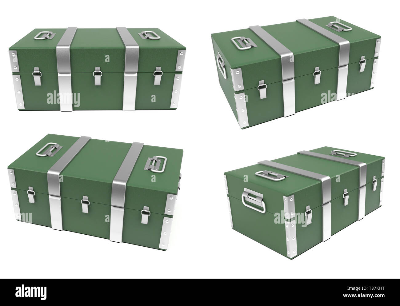 Green military box. Storage container. Collection. 3d rendering ...
