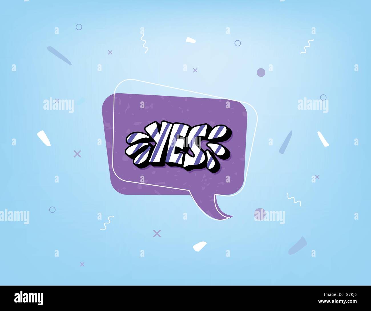 Yes sticker lettering. Handwritten word with speech bubble and ...