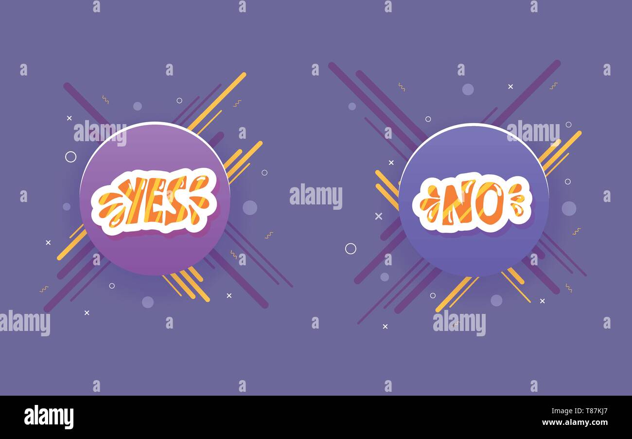 Yes and no buttons. Handwritten words with geometric decoration. Vector ...