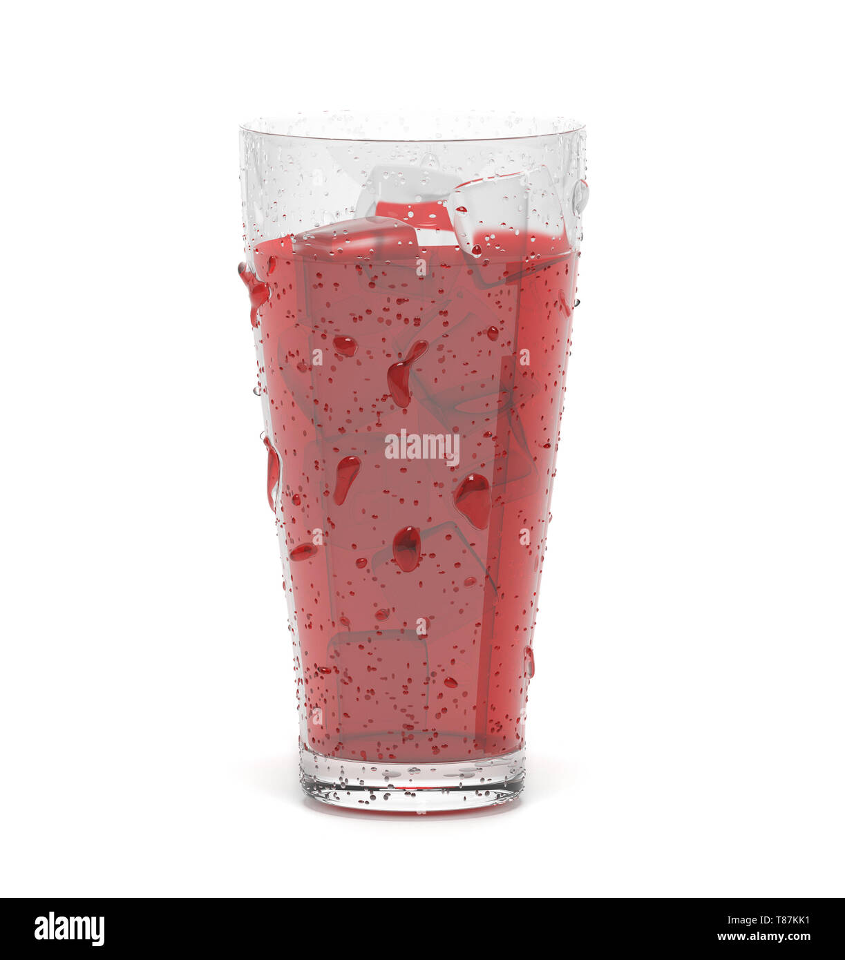 Red cold cocktail drink with ice. 3d rendering illustration isolated on ...