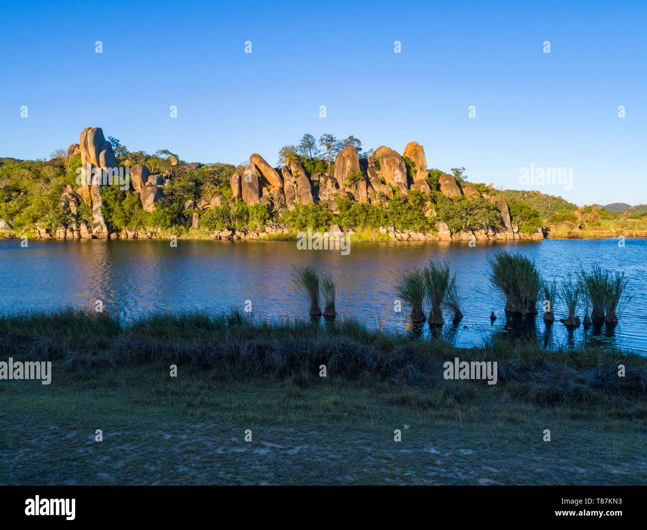 An aerial view of Mutsheleli dam, Matobo National Park, Zimbabwe Stock ...