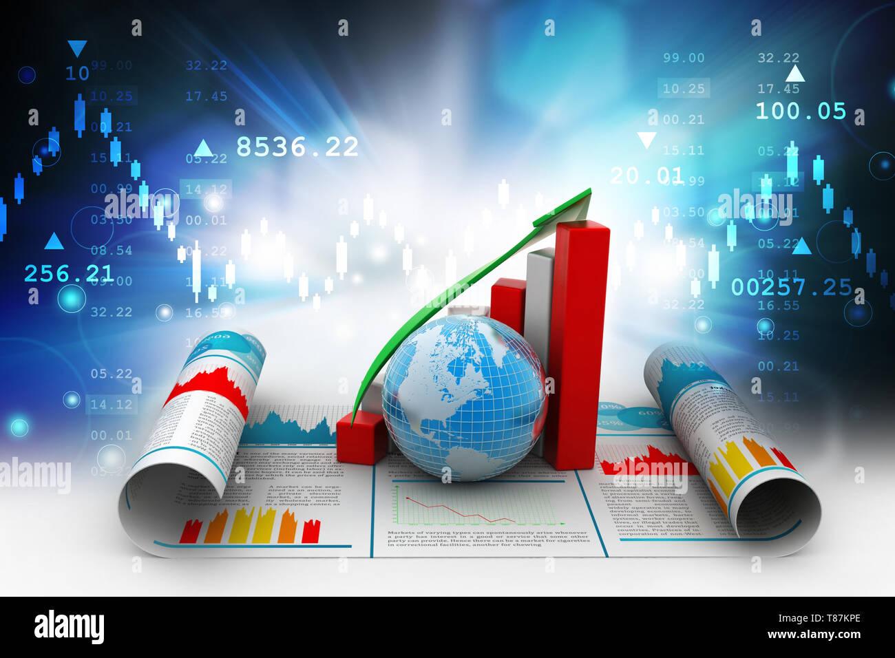 Growth graph with globe Stock Photo - Alamy