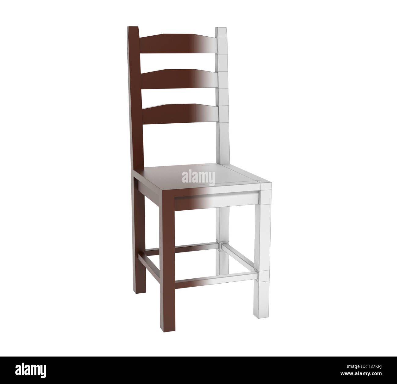 Wooden chair. From grid style to 3d rendering illustration isolated on ...