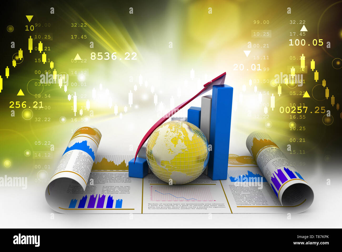 Growth graph with globe Stock Photo - Alamy