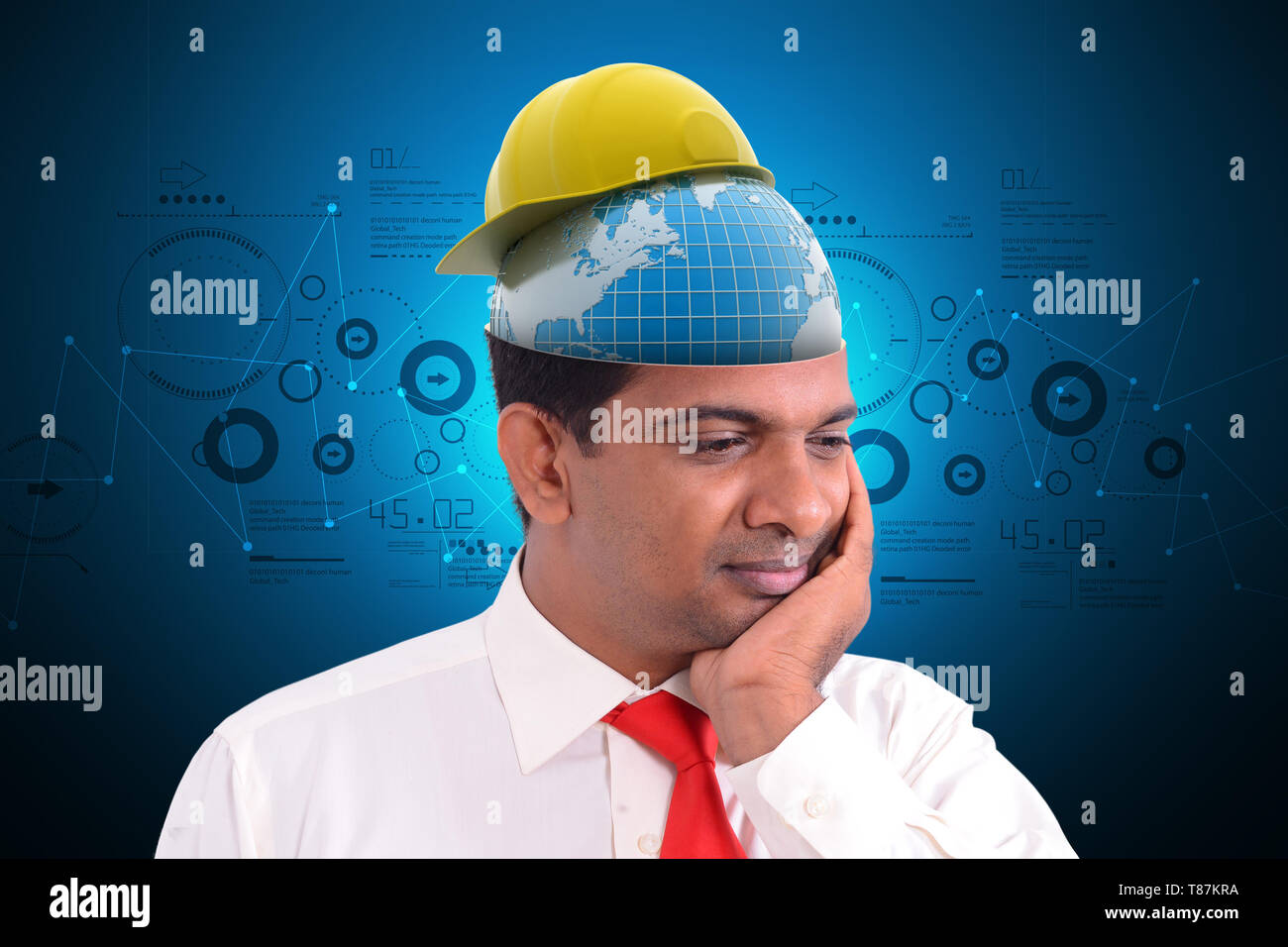 man thinking global construction Stock Photo - Alamy