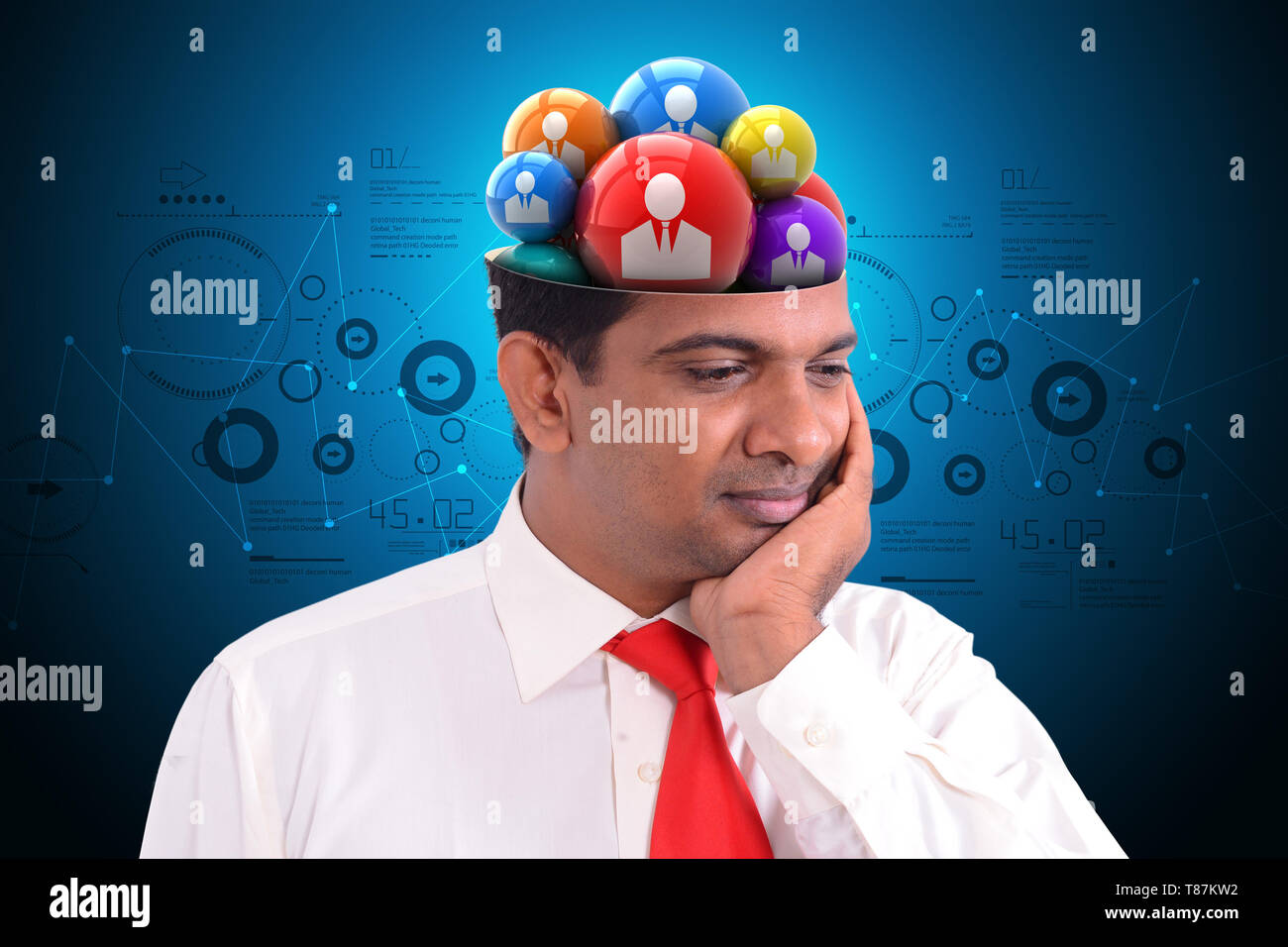 Man thinking social media concept Stock Photo - Alamy