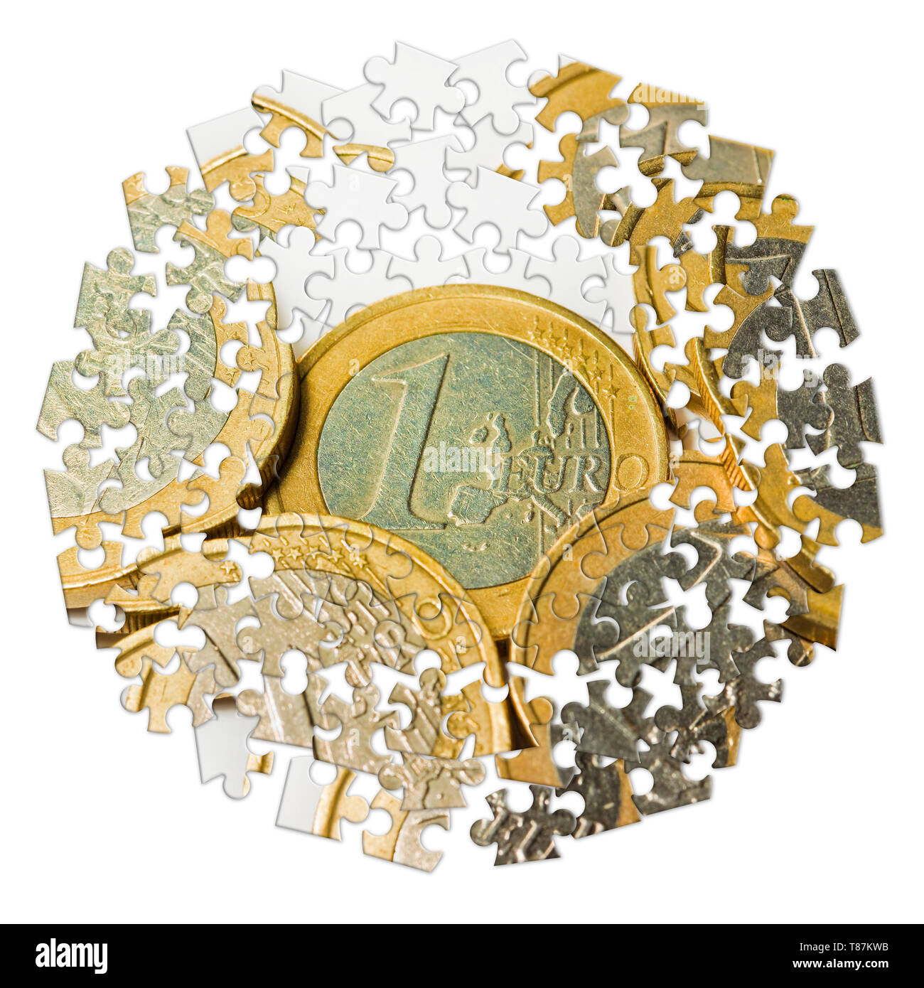 Italian euro coins group on white background - concept image in jigsaw ...