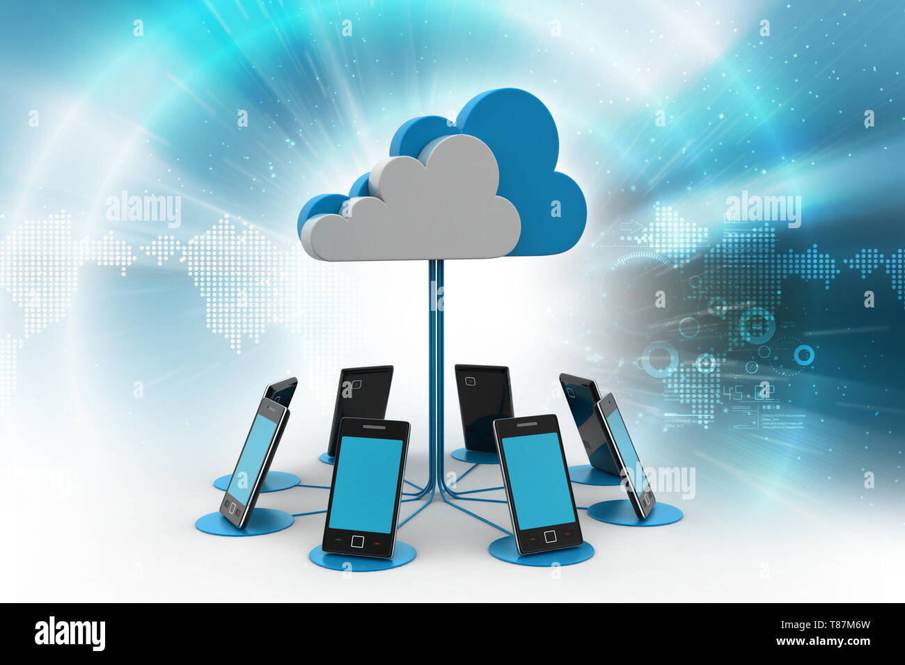 Smart phones network with cloud computing Stock Photo - Alamy