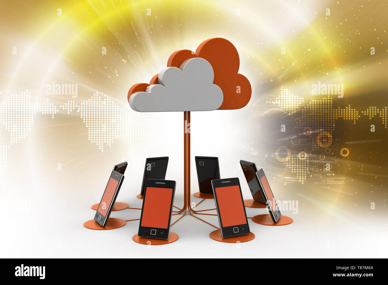 Smart phones network with cloud computing Stock Photo - Alamy