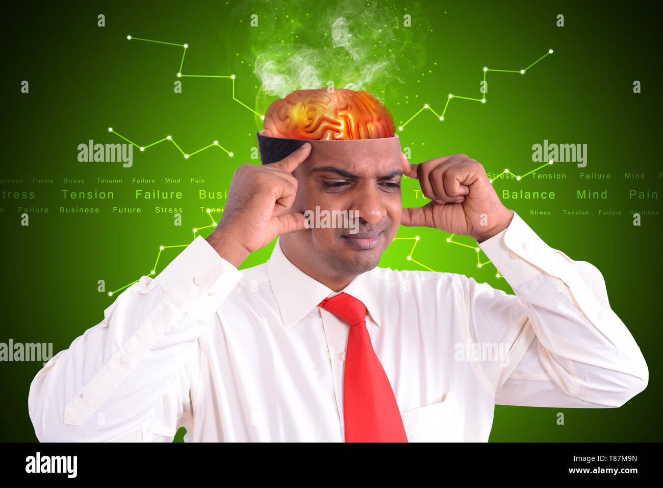 Man having his brain burning Stock Photo - Alamy