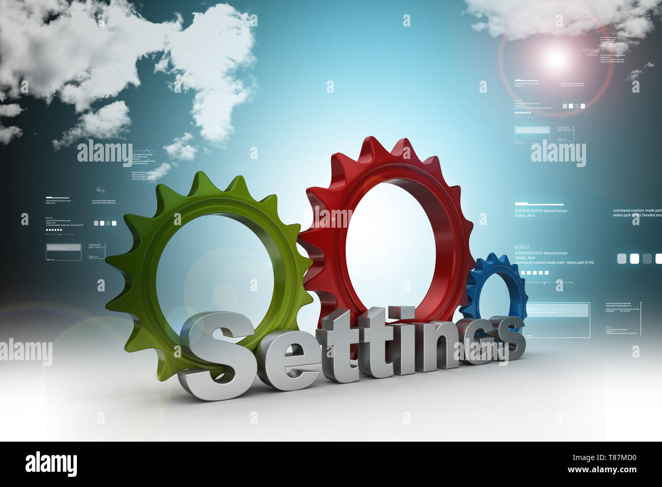 Gear with word settings Stock Photo - Alamy