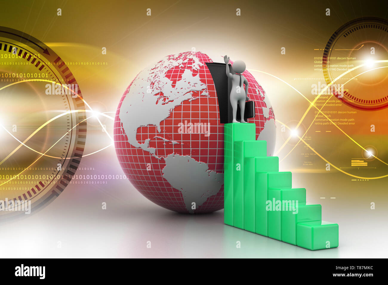 3d people with graph and globe Stock Photo - Alamy