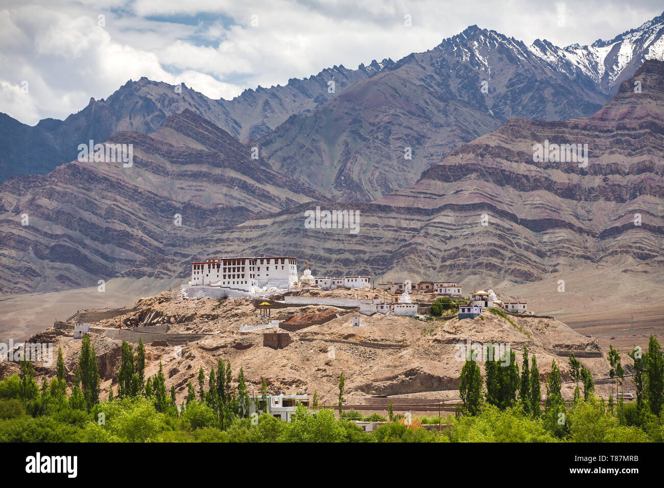 Stakna gompa temple buddhist monastery with Himalaya mountains at ...