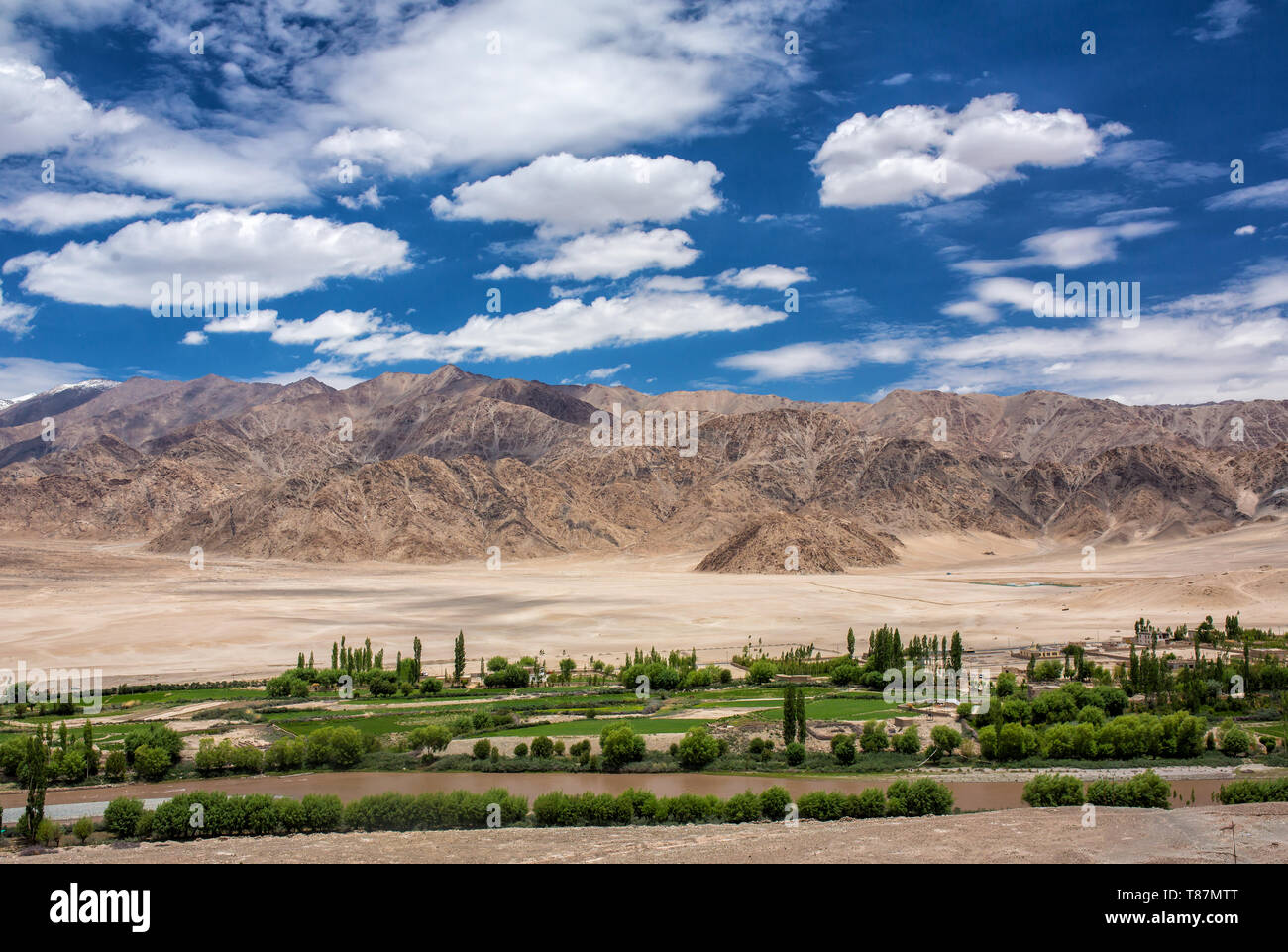 Beautiful panorama of green Indus valley near Leh city in Ladakh, India ...