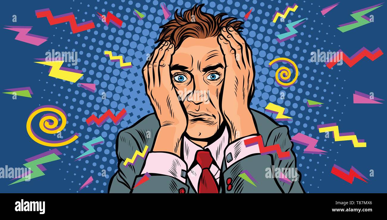 Crazy man with a headache. Pop art retro vector illustration vintage ...