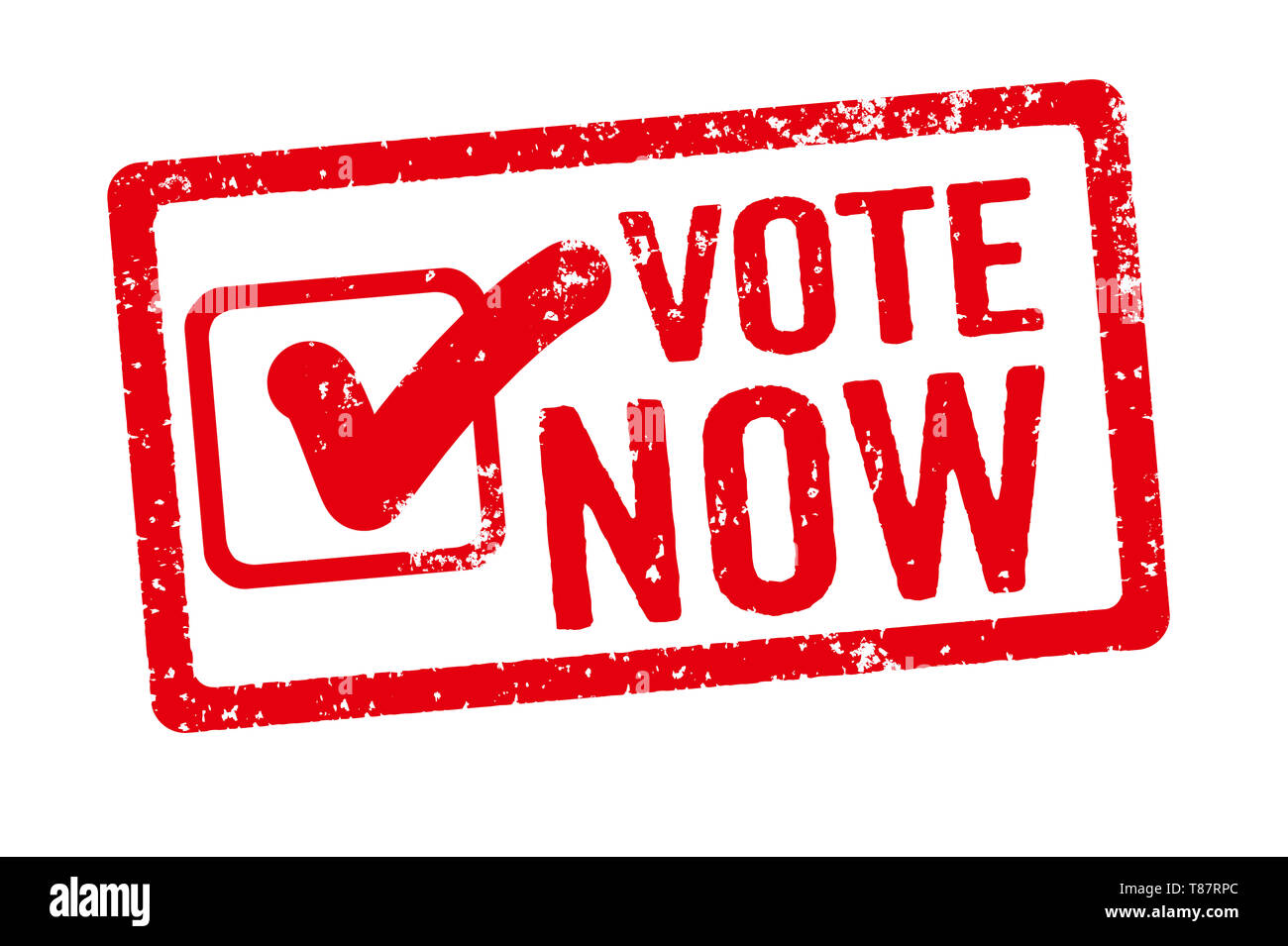 A red stamp on a white background - Vote now Stock Photo - Alamy