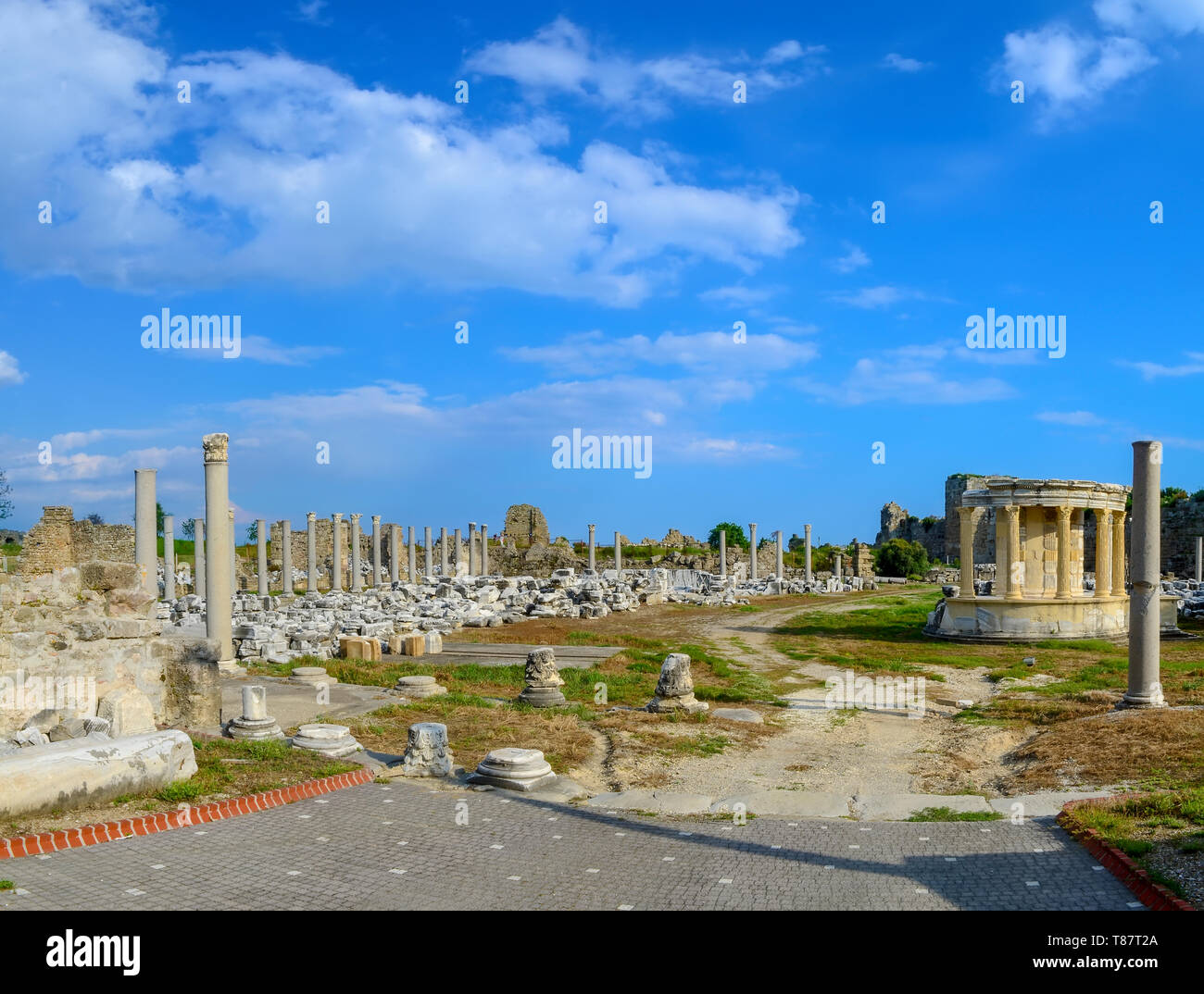 The ruins of the main square of ancient Side in Turkey Stock Photo - Alamy