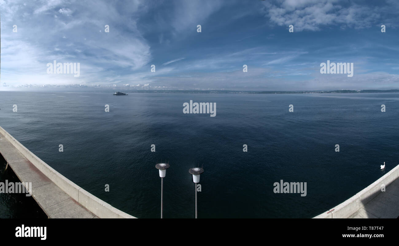 View across Lake Constance from on board the Meersbrug-Constance ferry ...