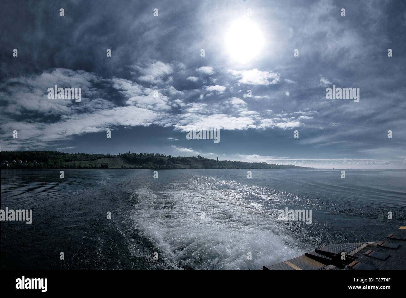 Wake of Constance-Meersburg ferry on Lake Constance Stock Photo - Alamy
