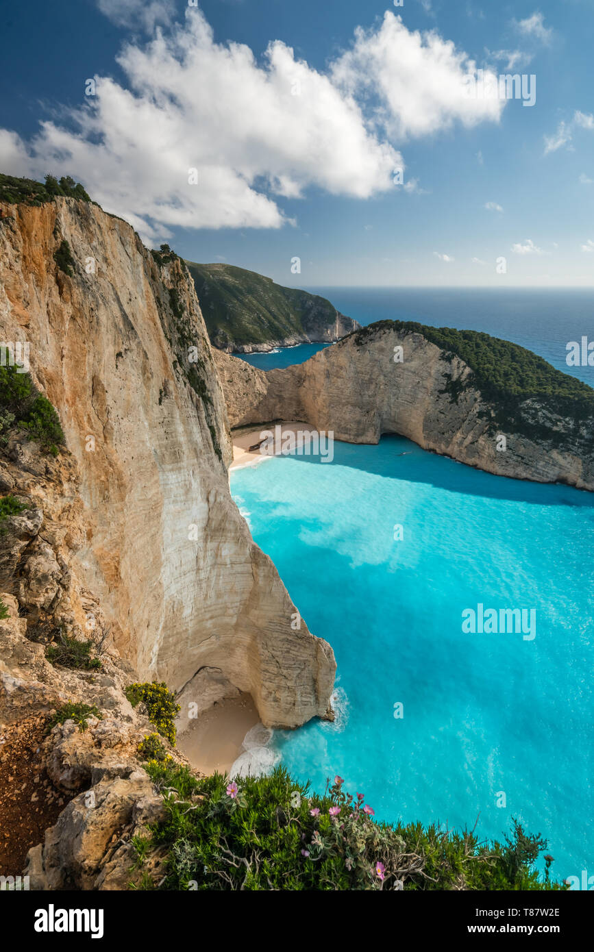 Stunning view of the cliffs in Shipwreck Cove in summer on Zante Island ...