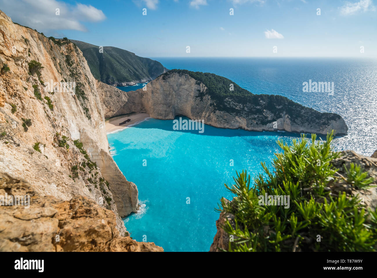 Stunning view of the cliffs in Shipwreck Cove in summer on Zante Island ...