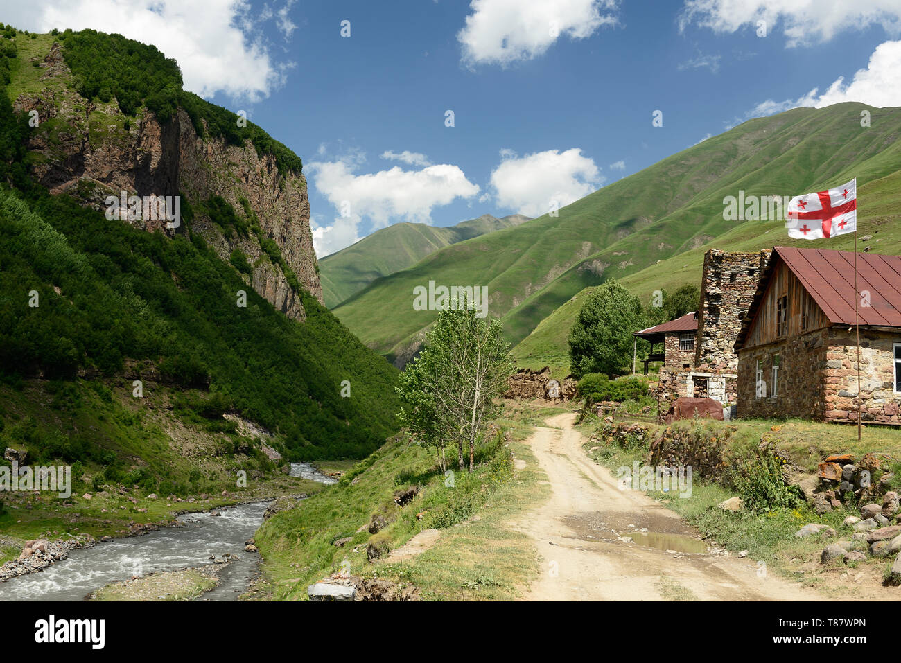 Caucasus mountains, Beautiful Truso Truso Gorge near the Kazbegi city ...