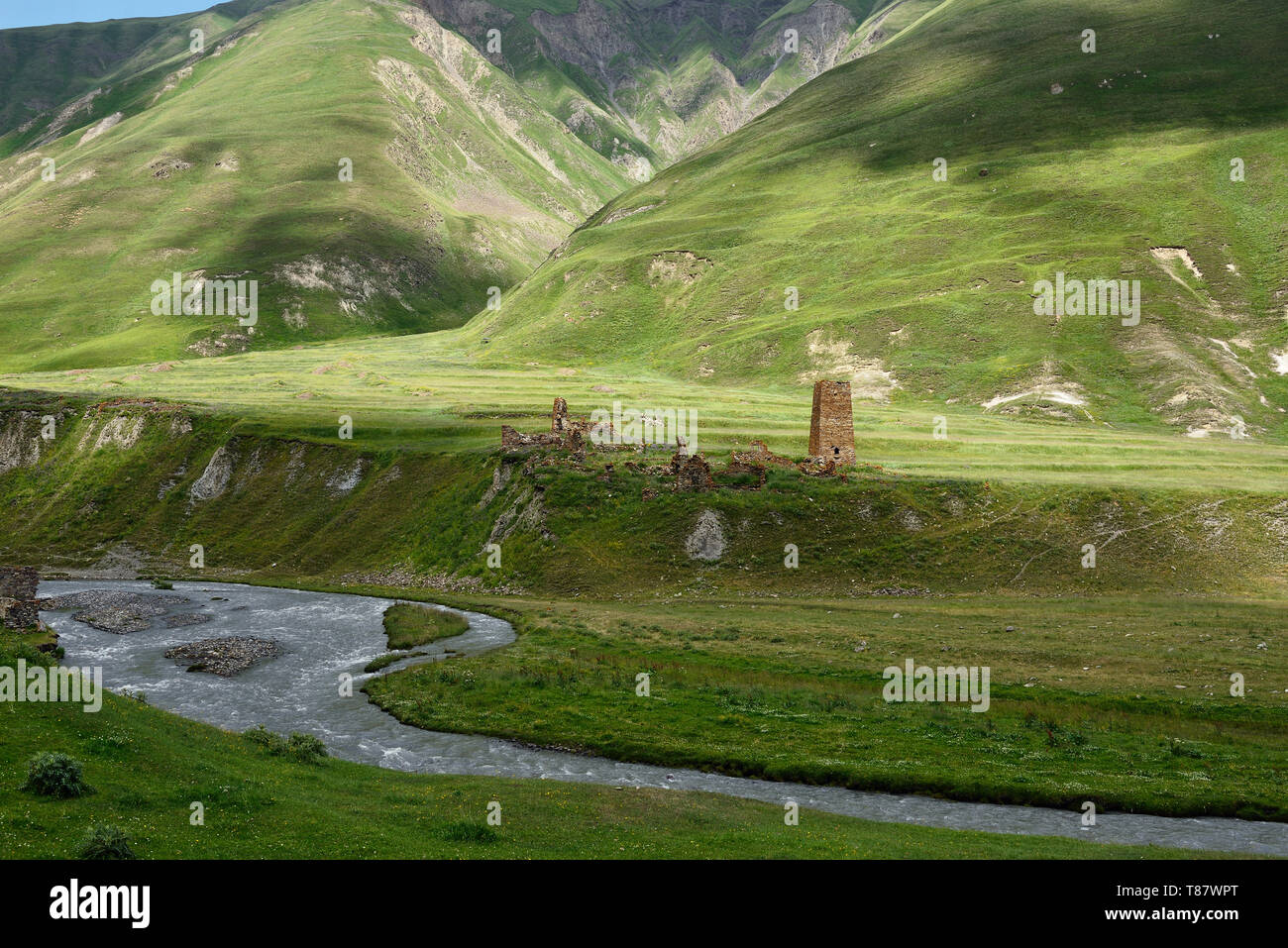 Caucasus mountains, Beautiful Truso Truso Gorge near the Kazbegi city ...