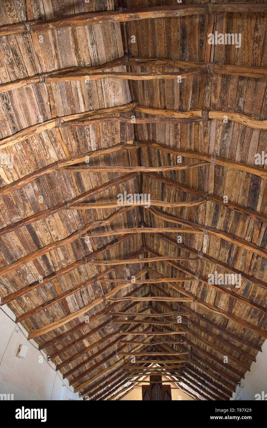 The cactus roof interior of the church of San Pedro de Atacama, Chile ...
