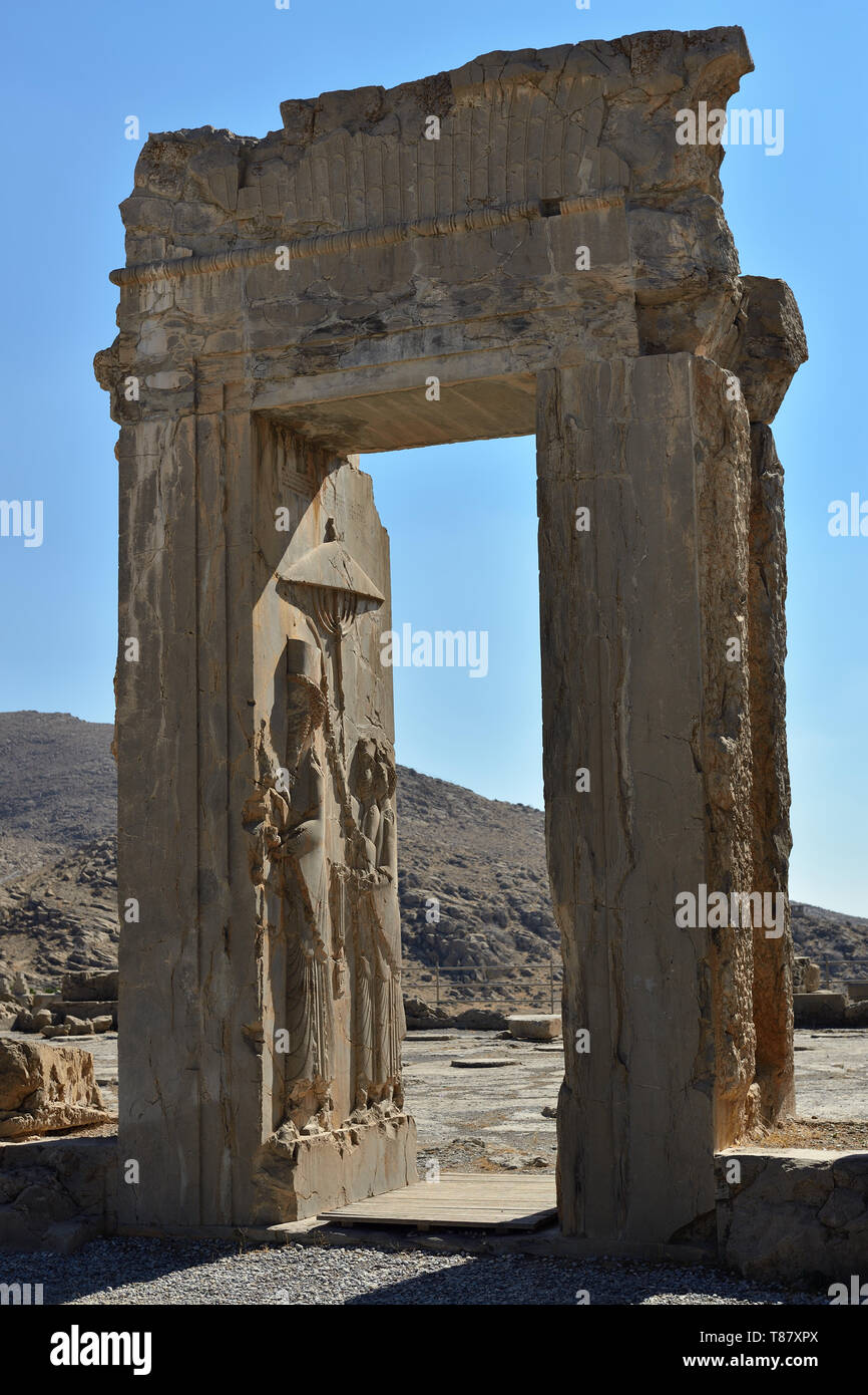 The Gate with beautiful reliefs in the ruins of Ancient Persepolis ...