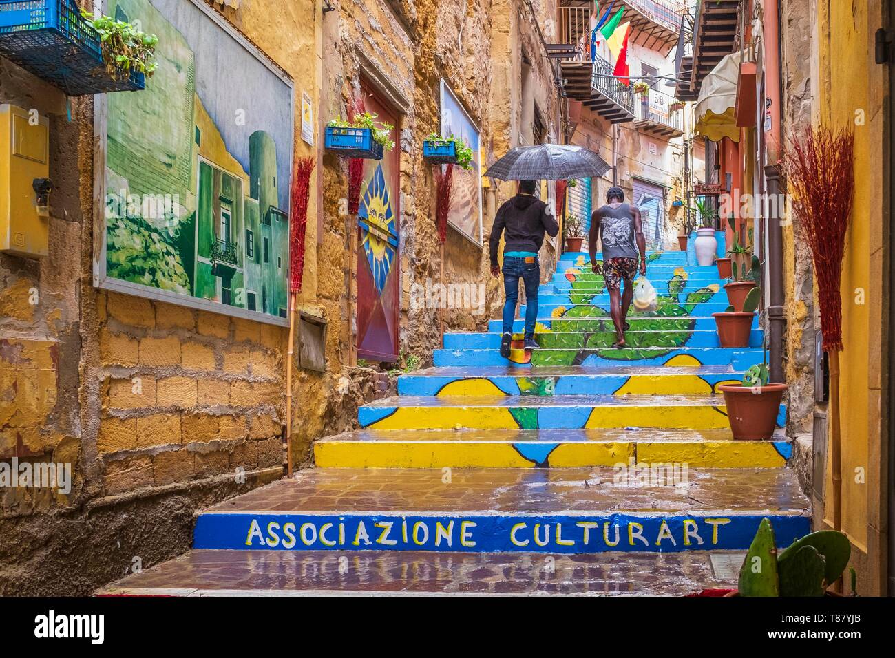 Italy, Sicily, Agrigento, historic centre, street art by the ...