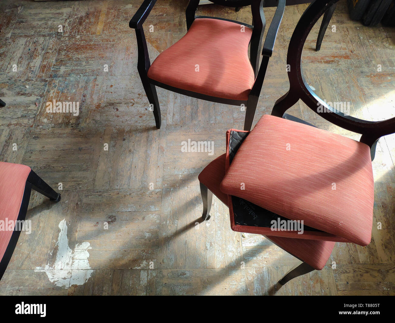 Manufacturing and repair of furniture. Workers make wooden chairs with ...