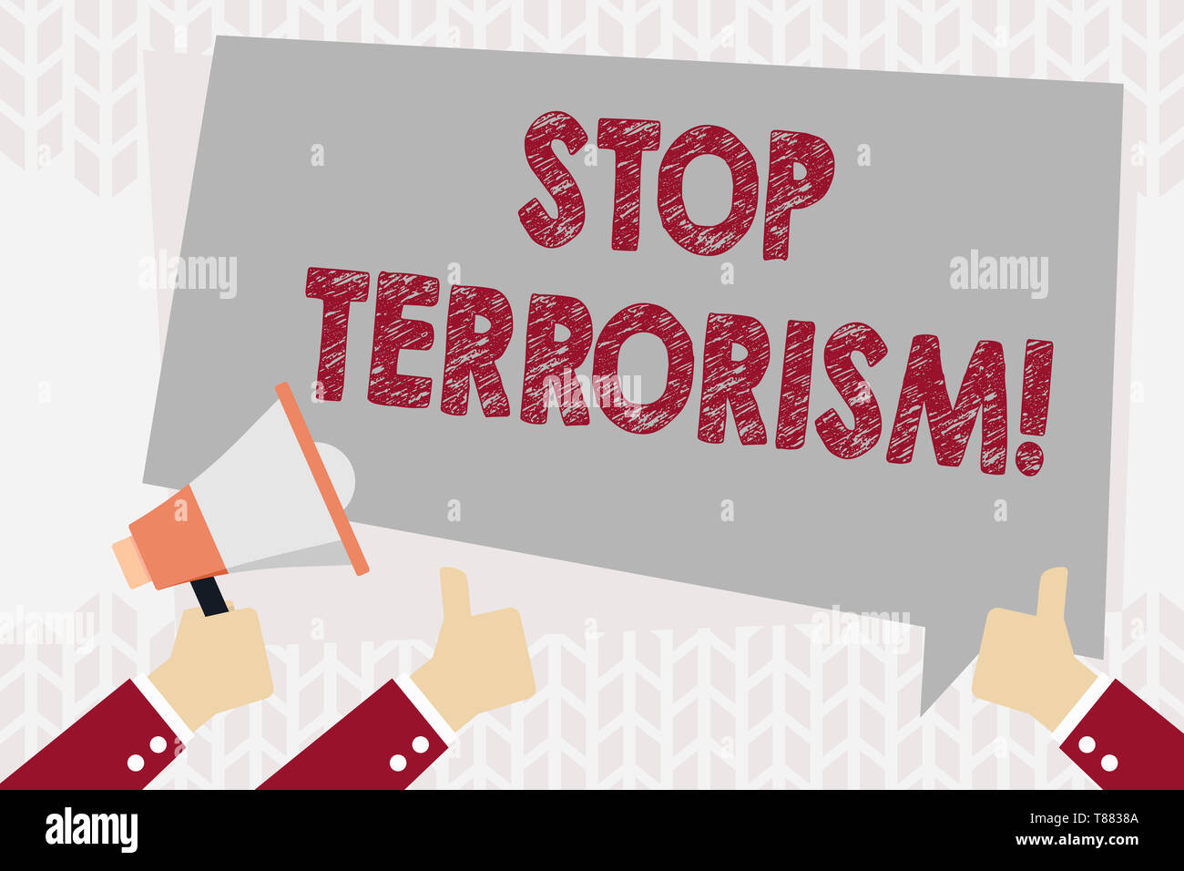 Text sign showing Stop Terrorism. Business photo showcasing Resolving ...