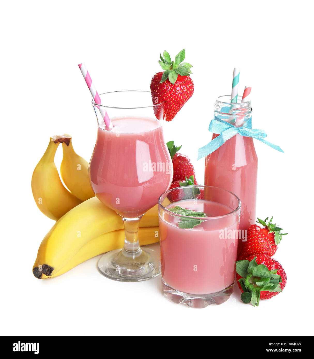 Composition with tasty drinks on white background Stock Photo - Alamy