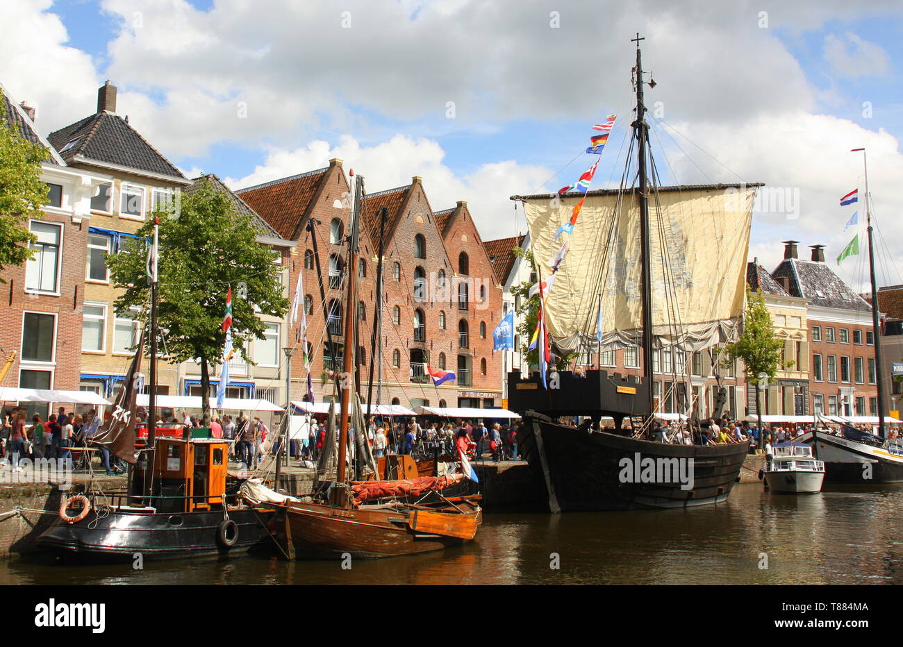 Historic sailing ship at the Hoge der Aa in the city of Groningen. The ...
