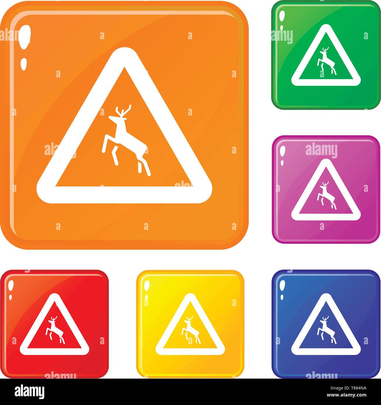 Deer traffic warning sign icons set vector color Stock Vector Image ...