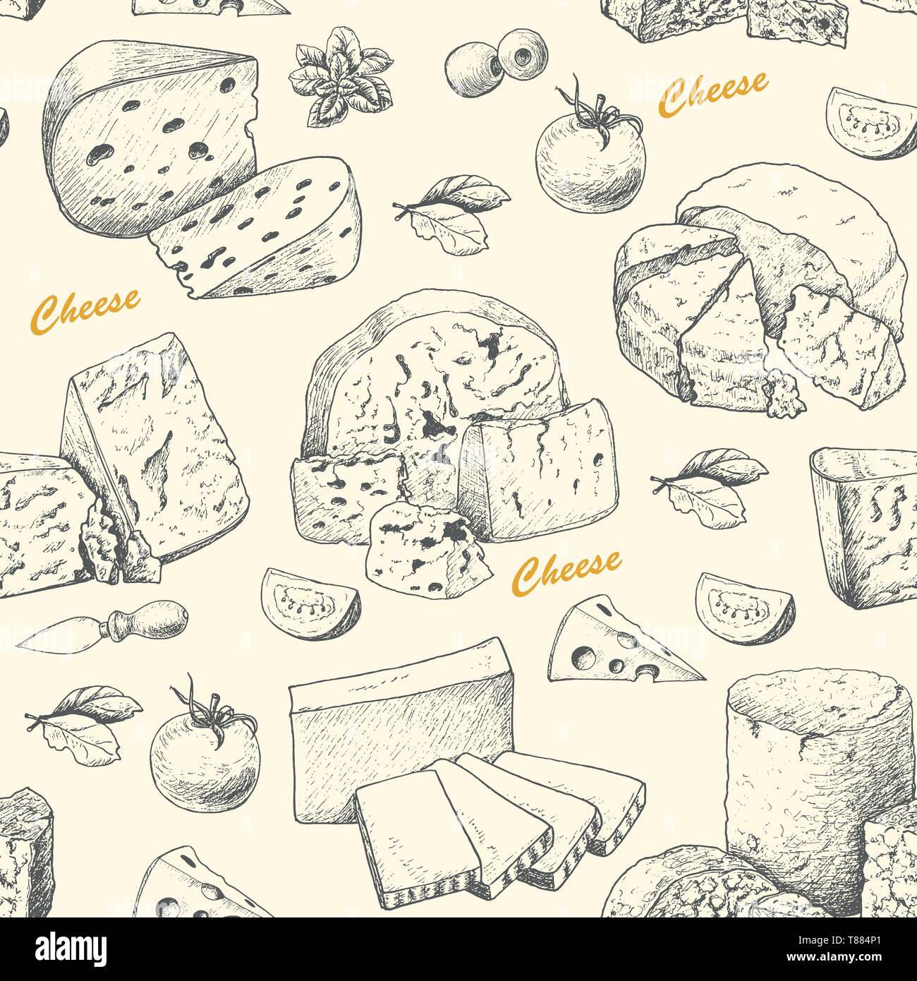 Vector pattern with cheese products. Vector illustration for your ...