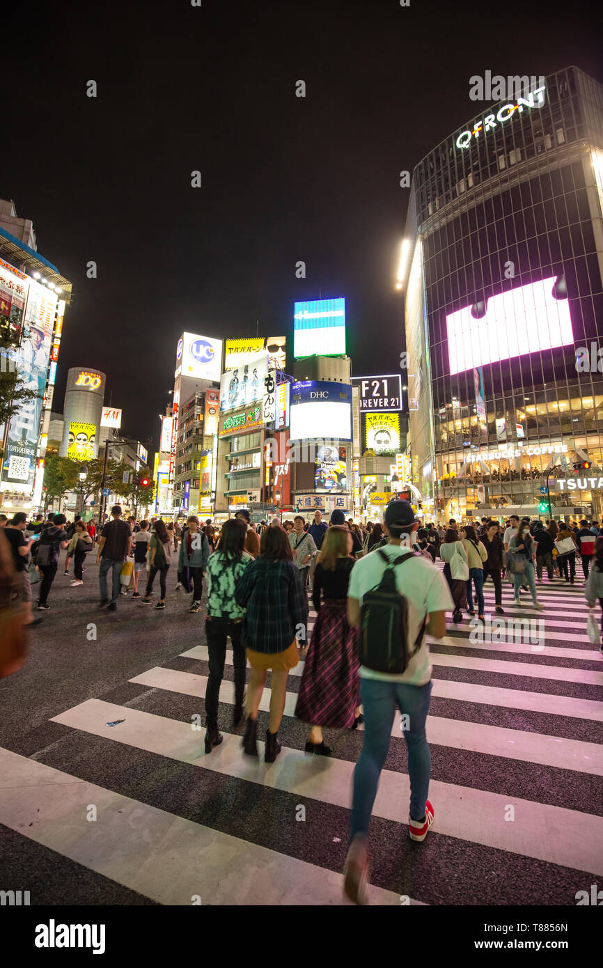 tokyo,japan - oct,8,2018:Shibuya crossroad is the one of the most ...
