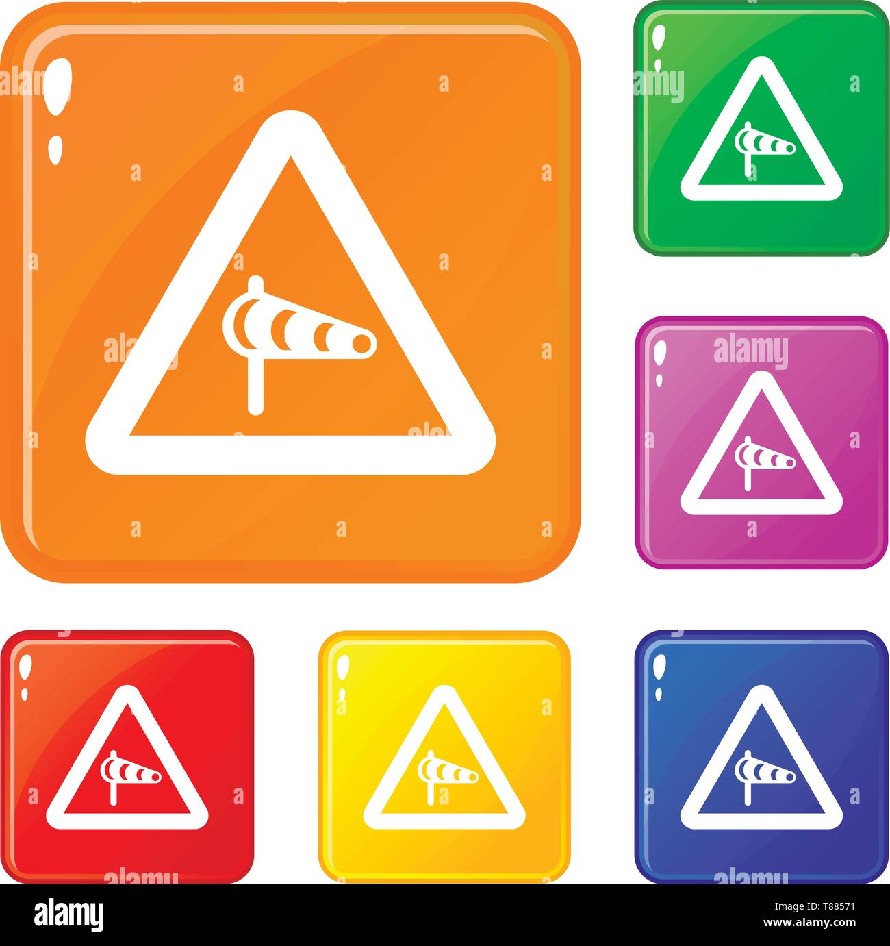 Sign warning about cross wind from the left icons set vector color ...