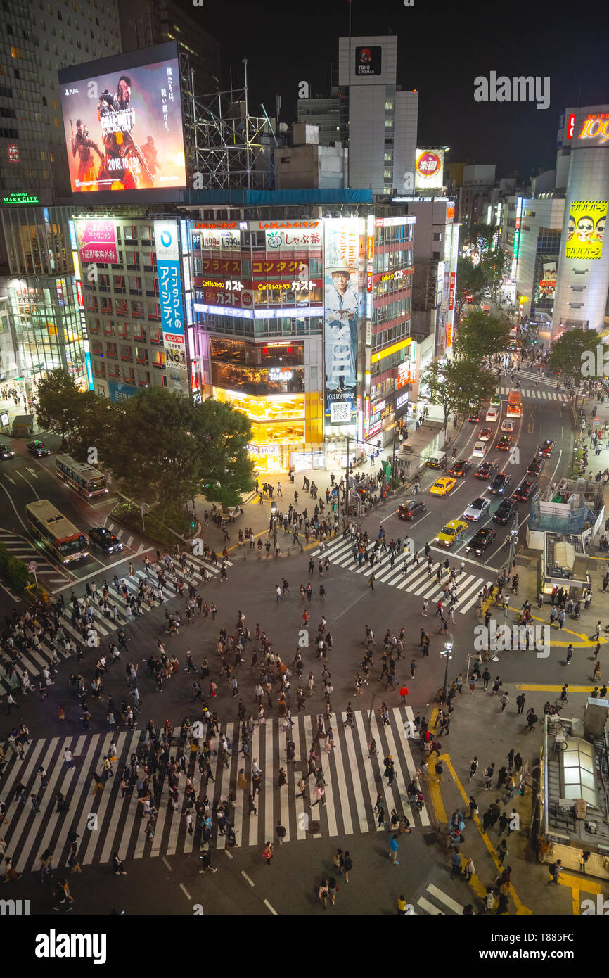 tokyo,japan - oct,8,2018:Shibuya crossroad is the one of the most ...