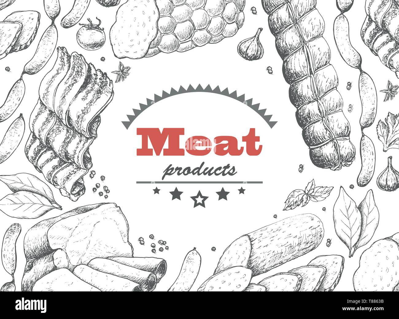 Vector background with meat products. Vector illustration for your ...