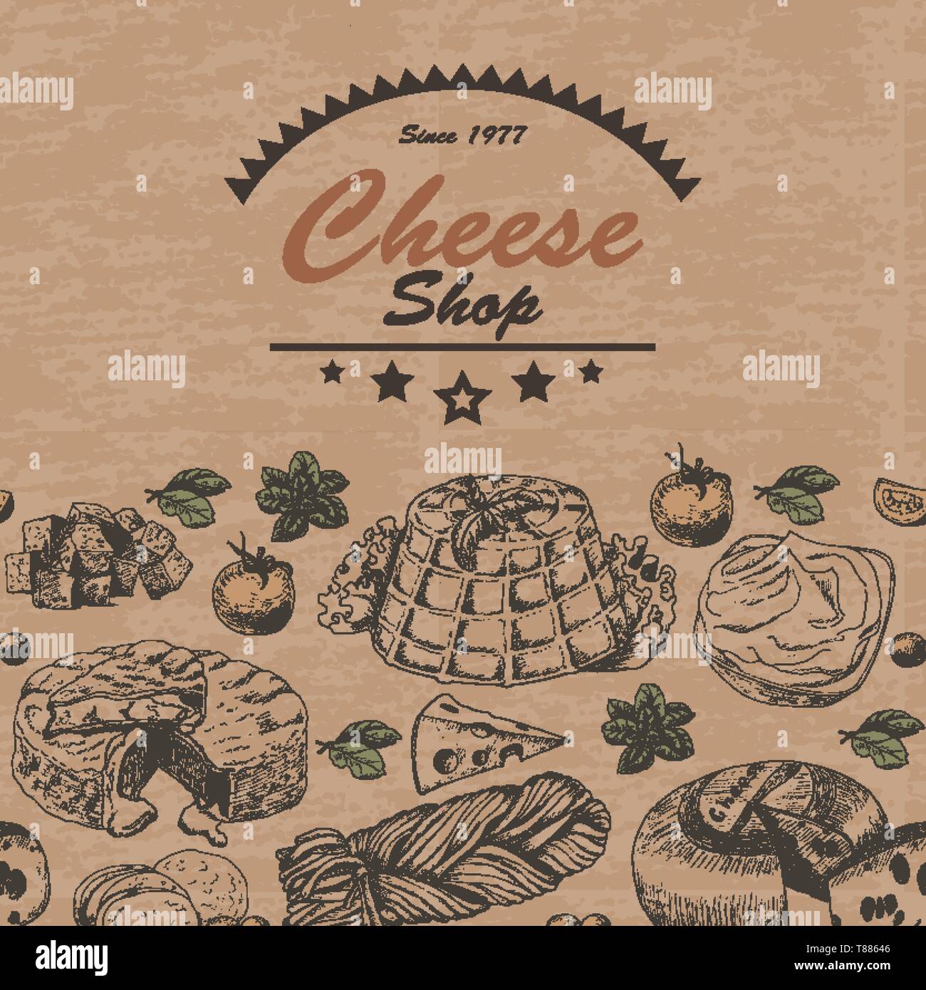 Horizontal background with cheese products. Vector illustration for ...